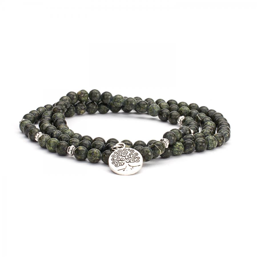 Mala Kæde med Grøn Serpentin og vedhæng med Livets træ | Meditation