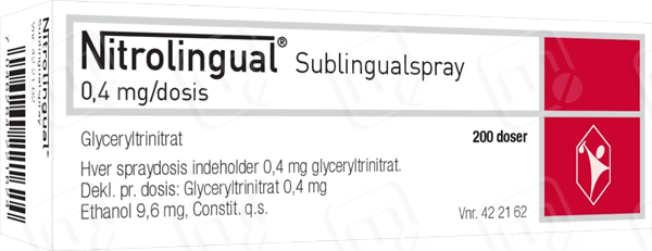Nitrolingual 0,4 mg/dosis - 200 doser - til hjertekrampe